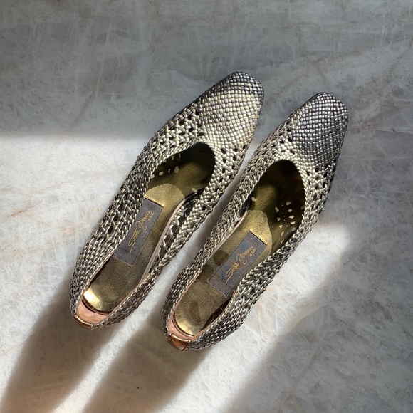 Sesto Meucci | Shoes | Sesto Meucci Woven Metallic Block Heels | Poshmark